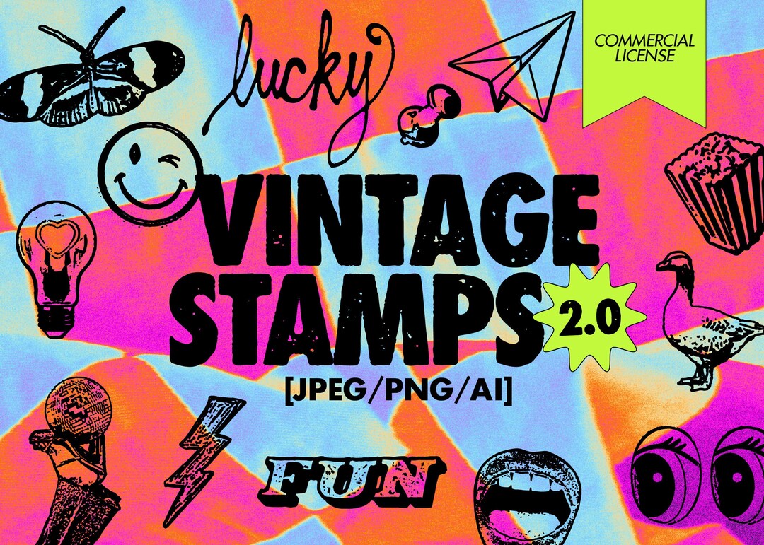 70 Vintage Stamp Icons | Retro Icon Pack | Clipart Bundle | Commercial ...