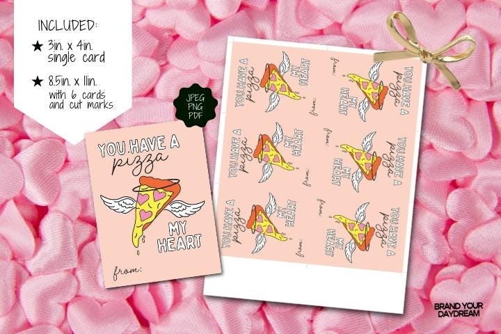 Pizza My Heart Digital Download Valentine's Day Cards | Cute Kids ...