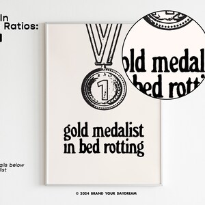 Gold Medalist in Bed Rotting Art Print: Funny Bedroom Decor (digital ...