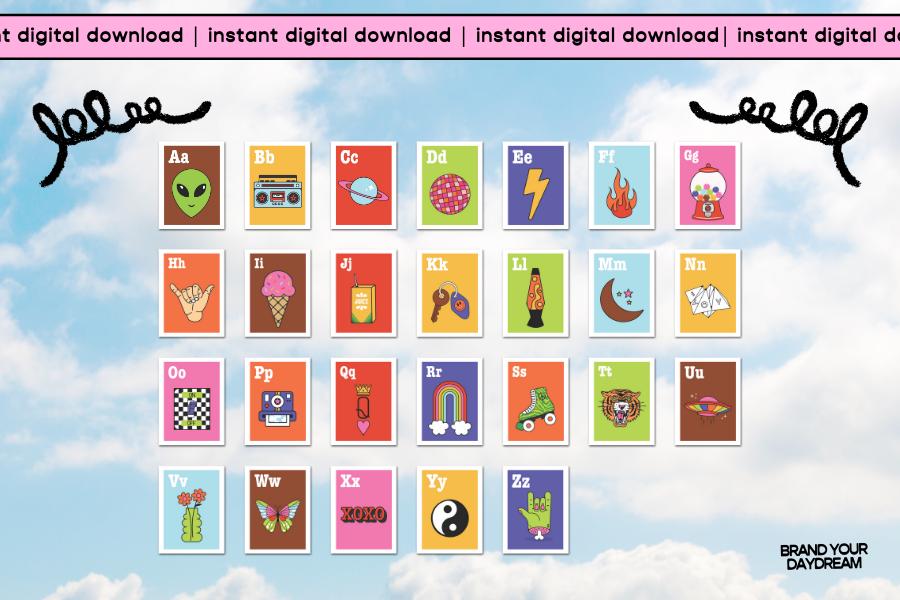 Groovy Alphabet Flash Card Digital Download | Funky Nursery Decor ...