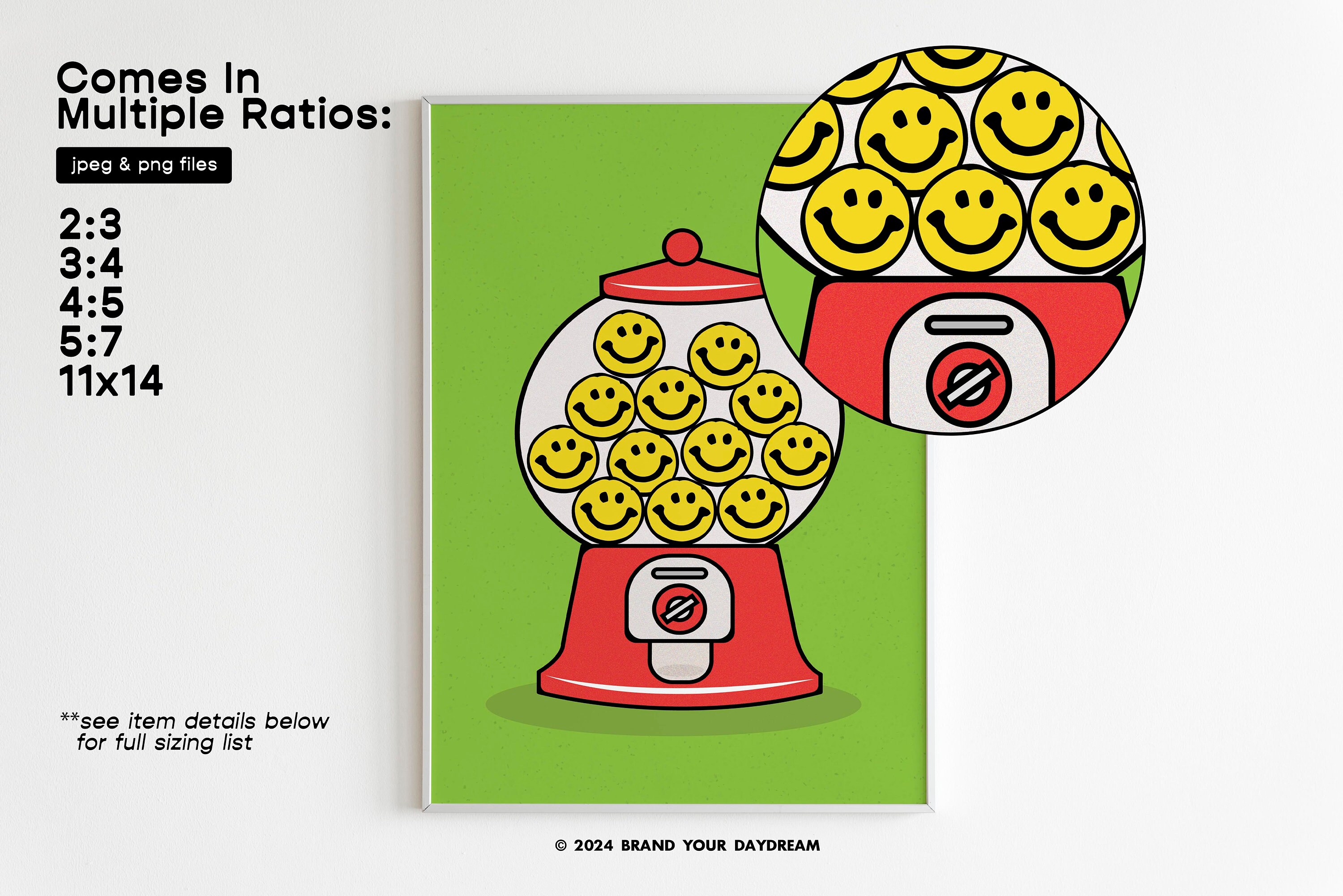 Smiley Face Gumball Machine Digital Wall Print | Funky Retro Inspired ...
