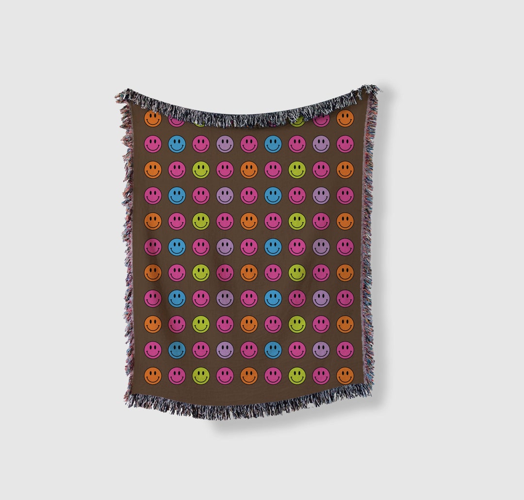 Colorful Retro Smiley Woven Blanket | Smiley Face Throw Blanket | Cute ...