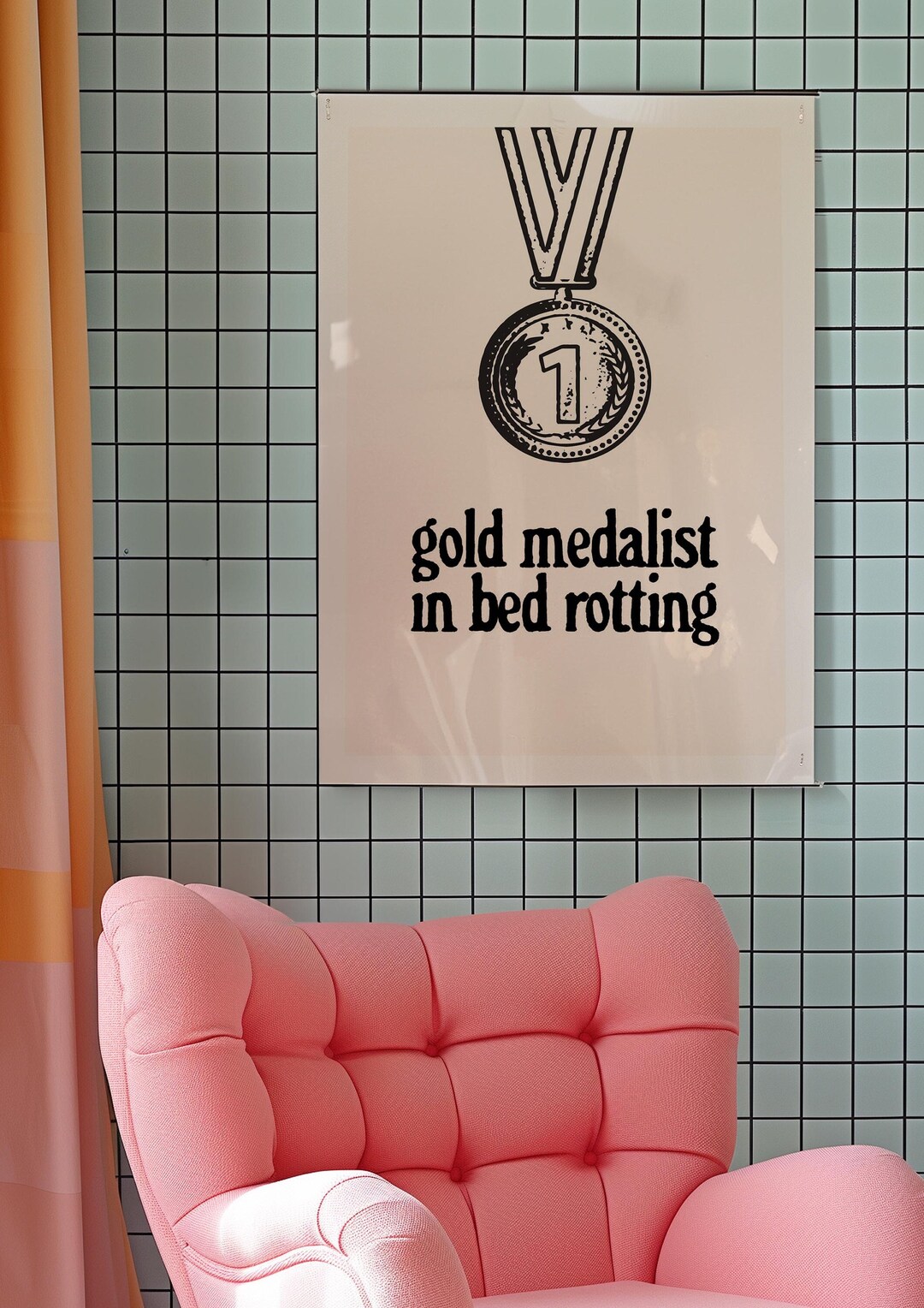 Gold Medalist in Bed Rotting Art Print: Funny Bedroom Decor (digital ...