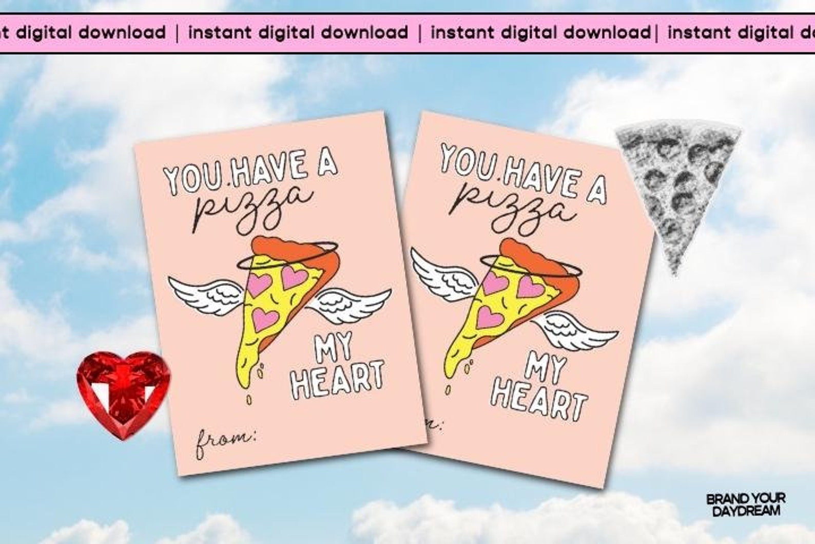Pizza My Heart Digital Download Valentine's Day Cards | Cute Kids ...
