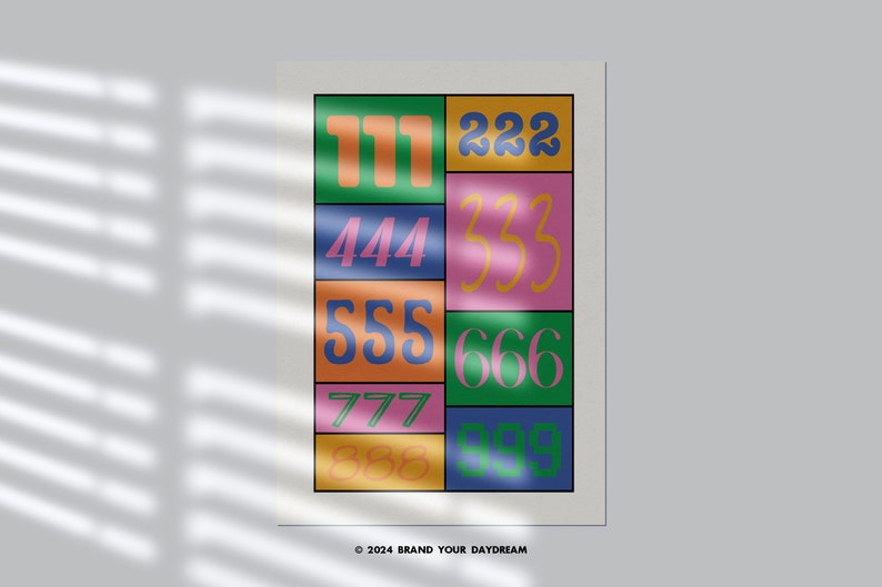 Retro Angel Numbers Digital Print Dopamine Decor Aesthetic Bedroom Wall ...