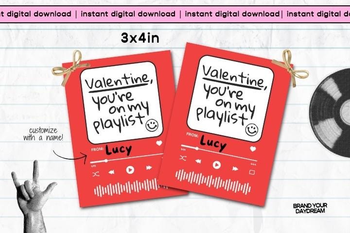 Music Playlist Digital Download Valentine's Day Cards Cute Kids ...