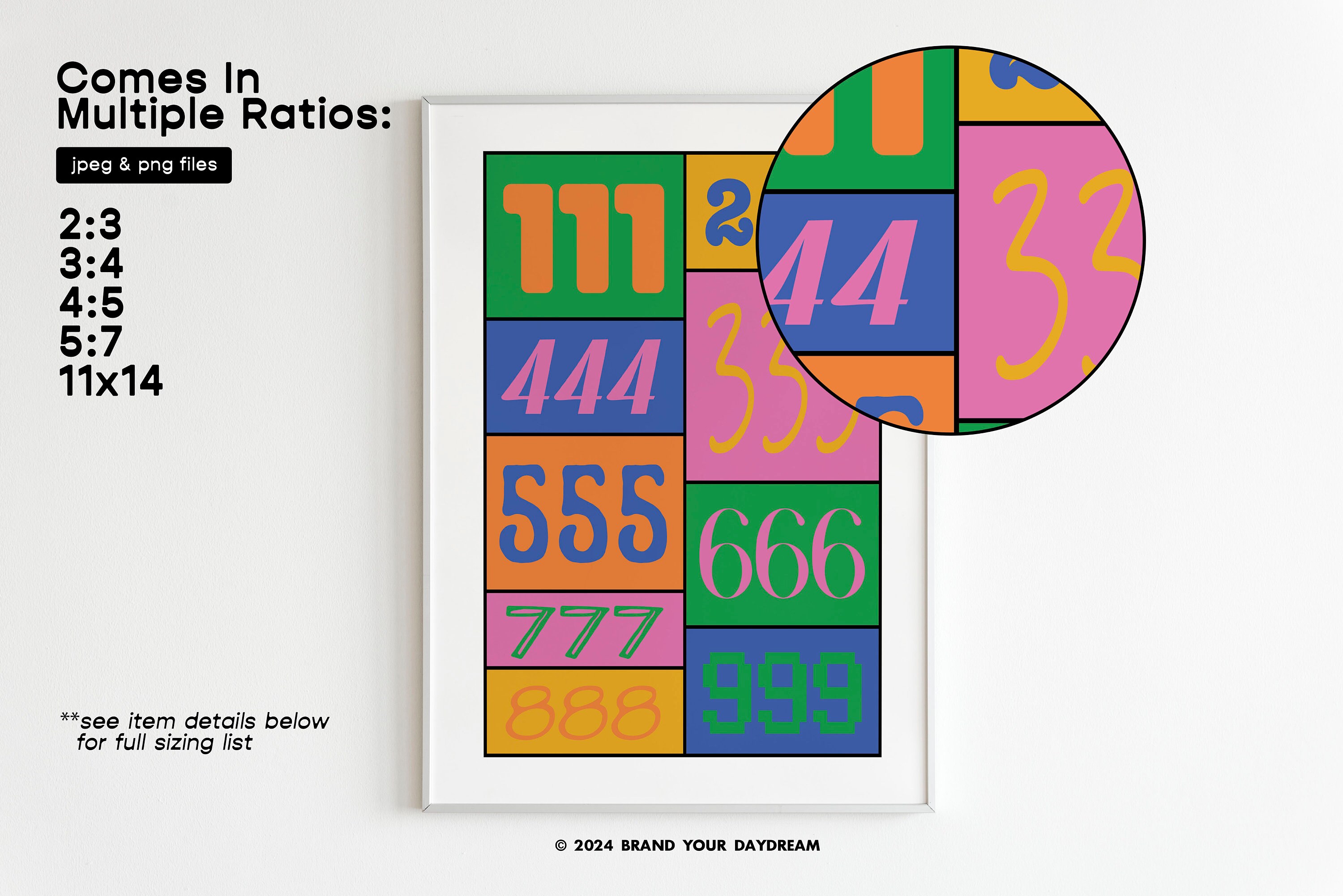 Retro Angel Numbers Digital Print Dopamine Decor Aesthetic Bedroom Wall ...