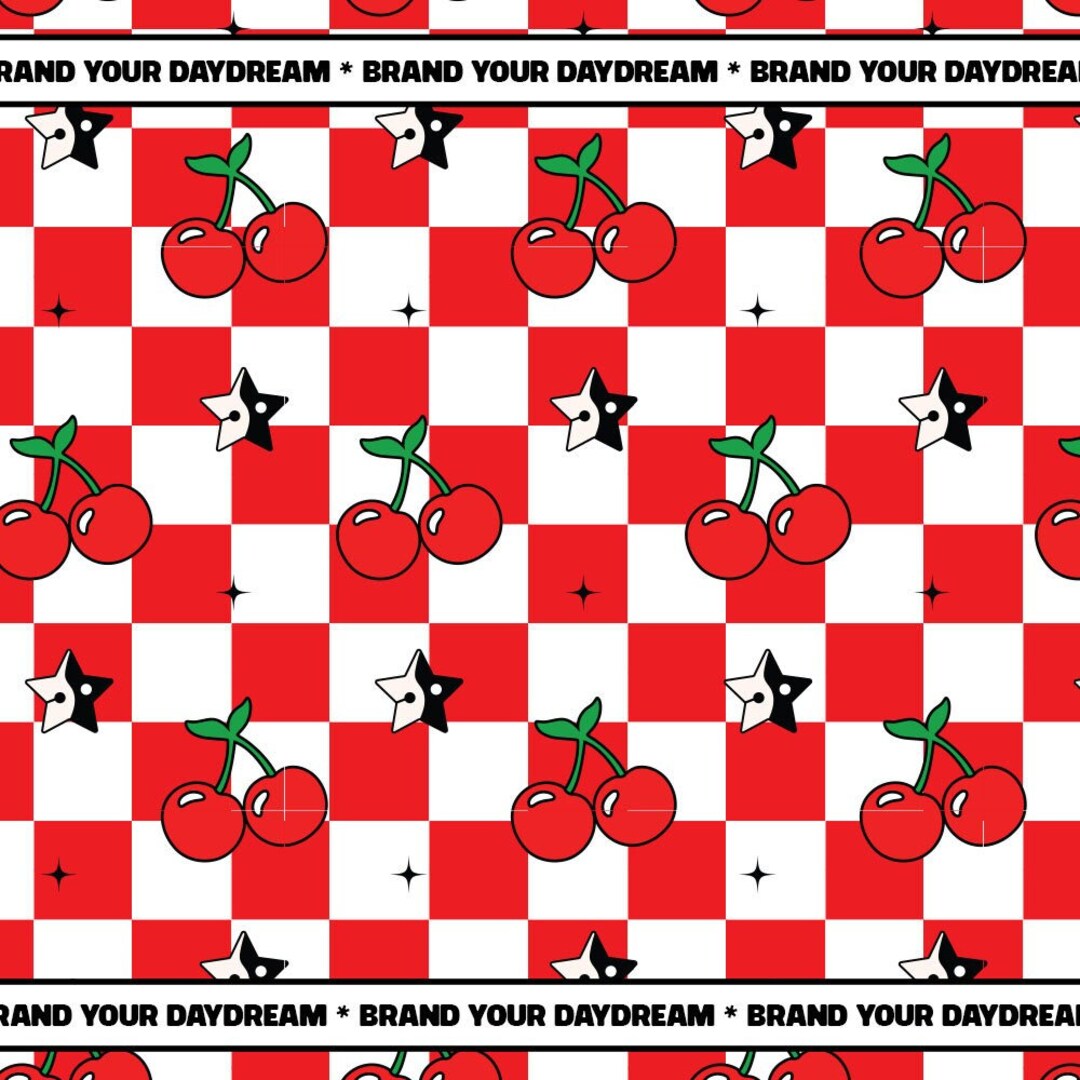 Checkered Cherry Yin Yang Pattern: Retro Fabric Print (digital Download ...