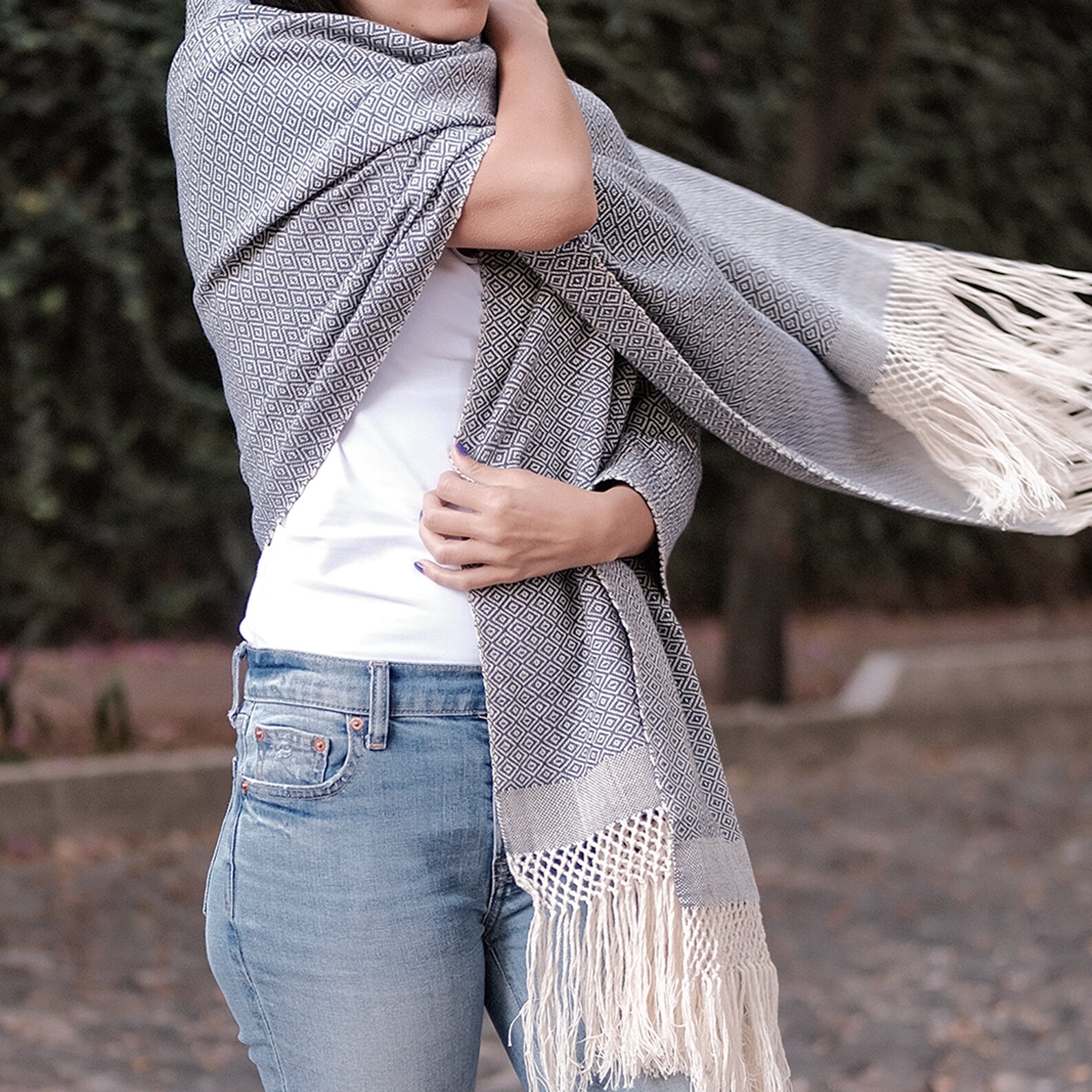 Handmade Mexican Rebozo/ Blue Cotton Rebozo Woven on a Pedal Loom ...