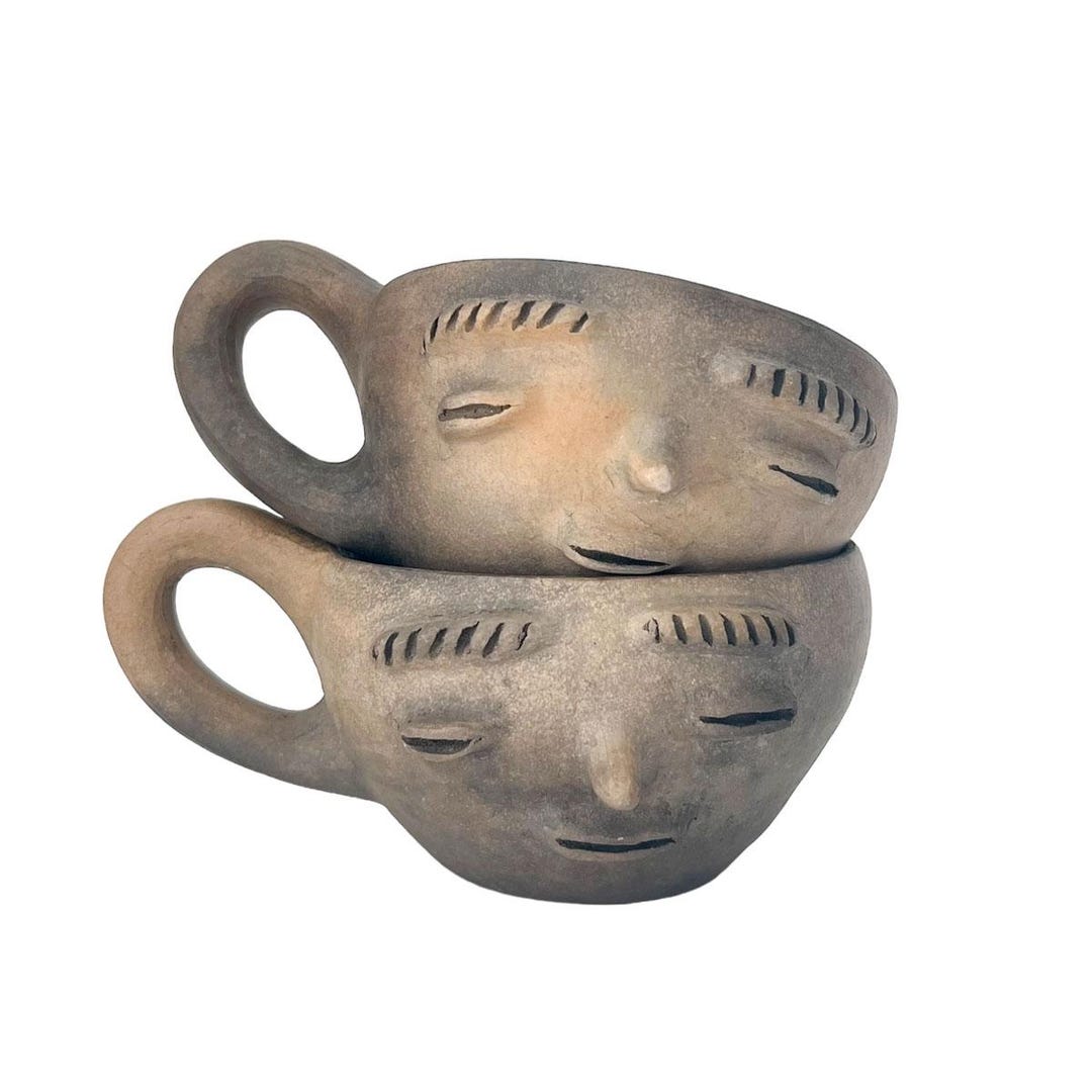Set of 2 Clay Face Cups / Clay Cups Handmade by Artisans From Oaxaca ...