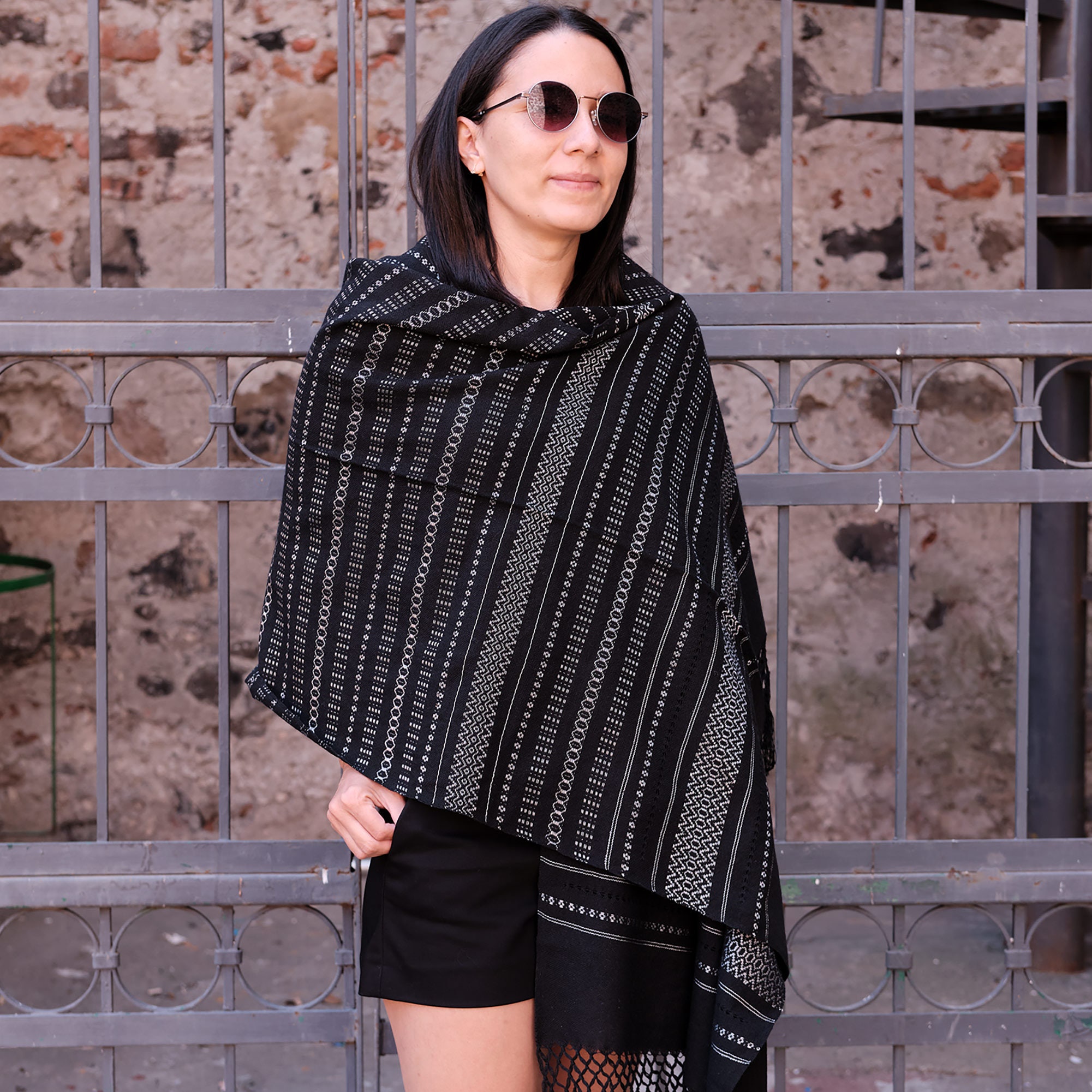 Cotton and Silk Rebozo Woven on a Pedal Loom/ Mexican Black Rebozo With ...