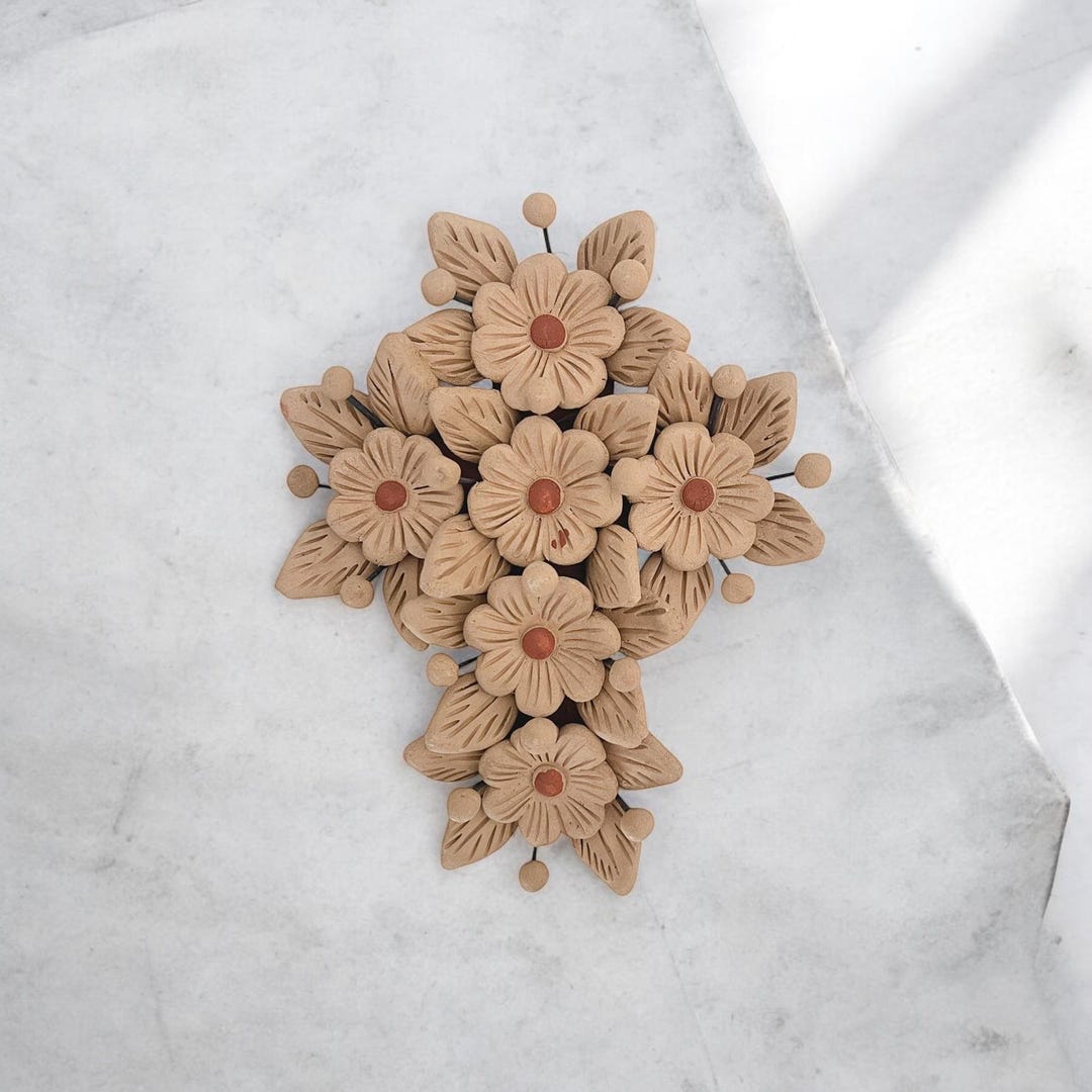 Filigree Clay Cross With Flowers Handmade by Artisans From Oaxaca ...