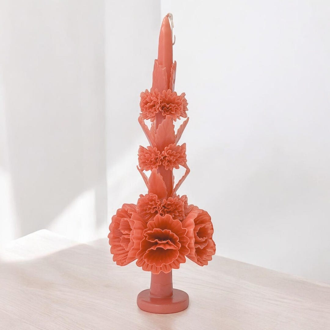 Mexican Floral Taper Candle/ Flaked Wax Candle Handmade by Artisans ...