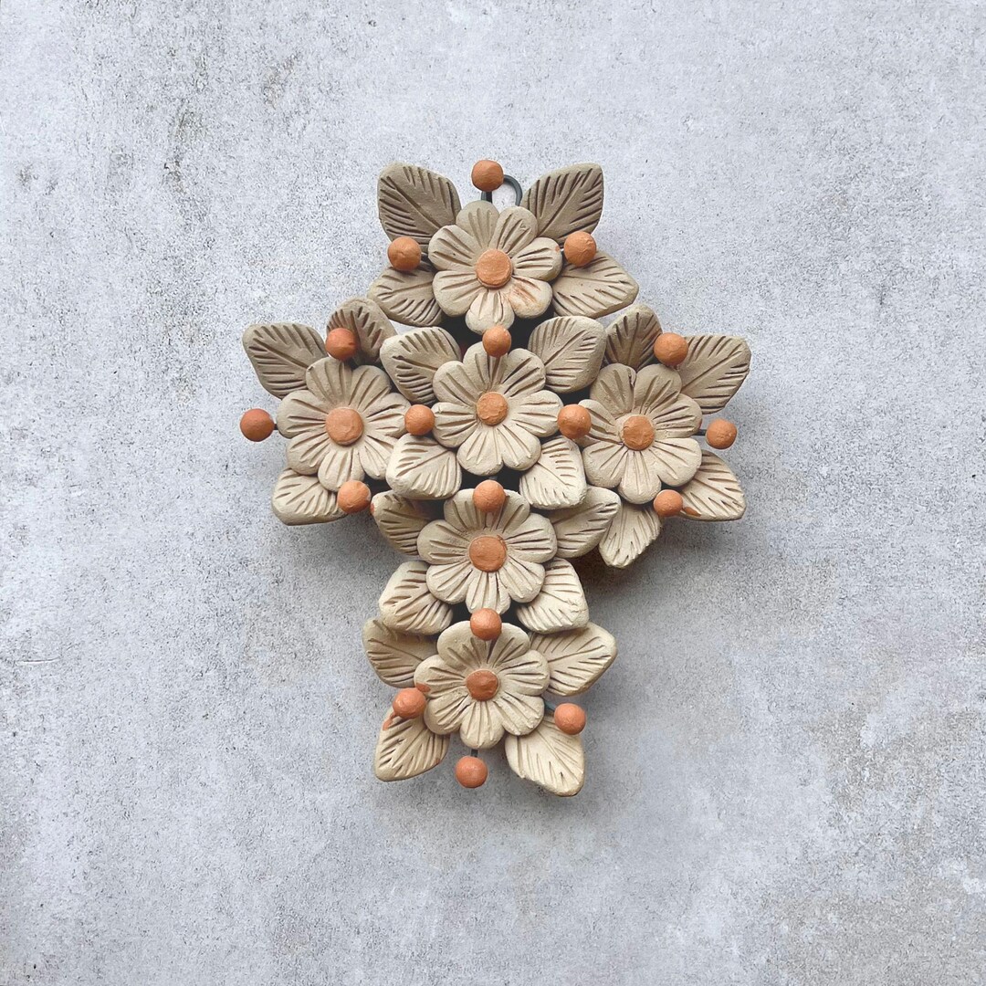 Atzompa Clay Filigree Cross With Flowers Handmade/ Clay Cross Made by Artisans From Oaxaca ...