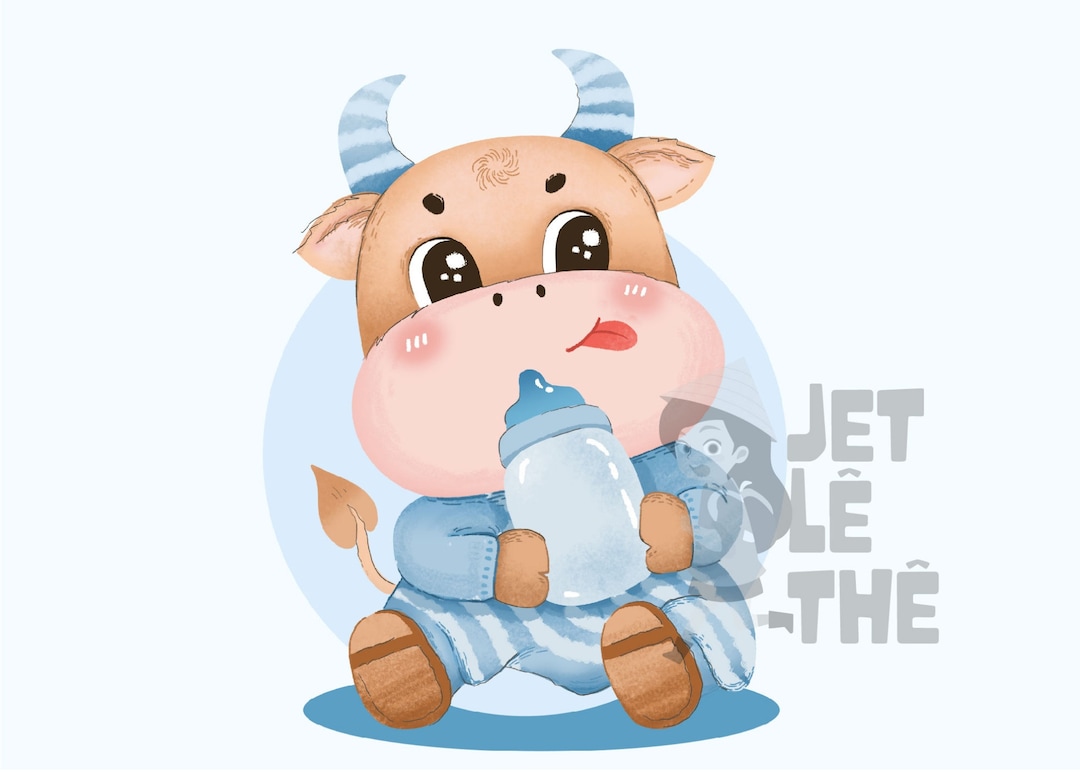 Cute Baby Buffalo Cartoon for Boy, Buffalo Clipart, Cute Animal Art ...
