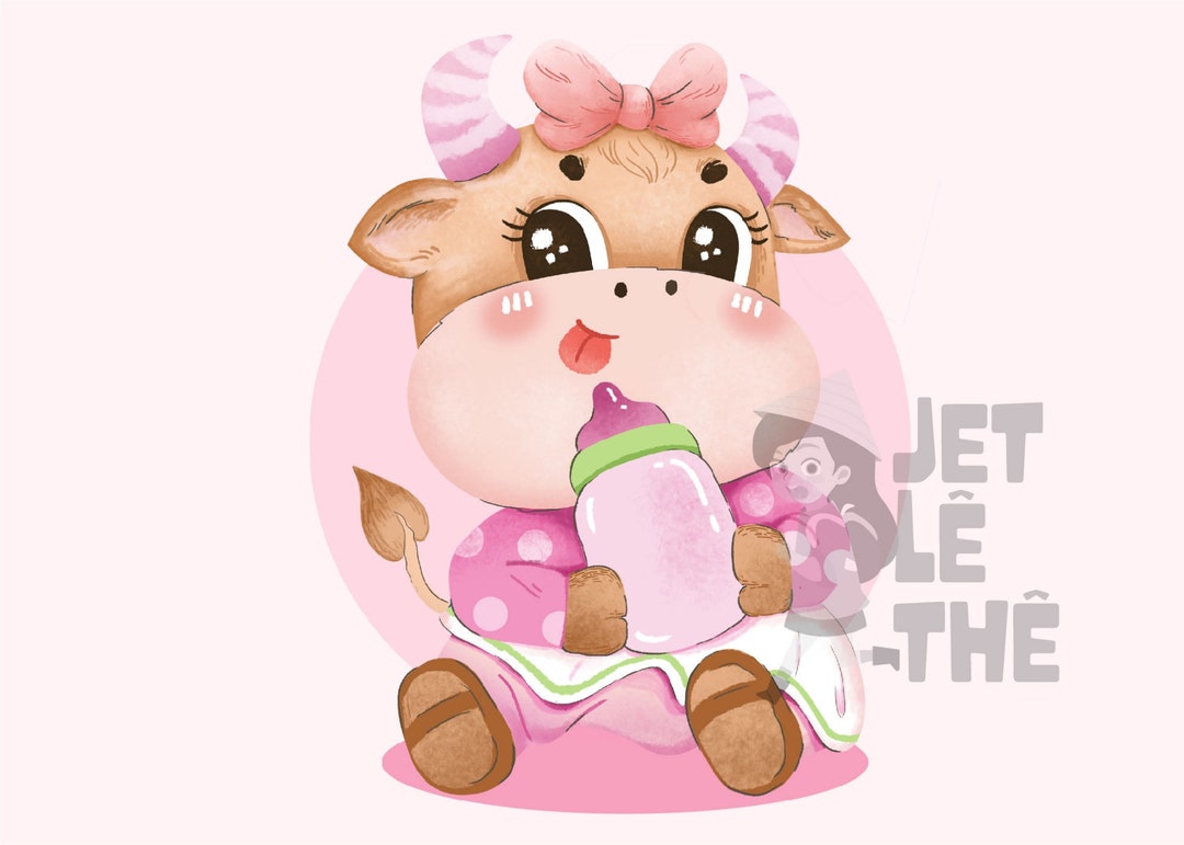 Cute Baby Buffalo Cartoon for Girl, Buffalo Clipart, Cute Animal Art ...