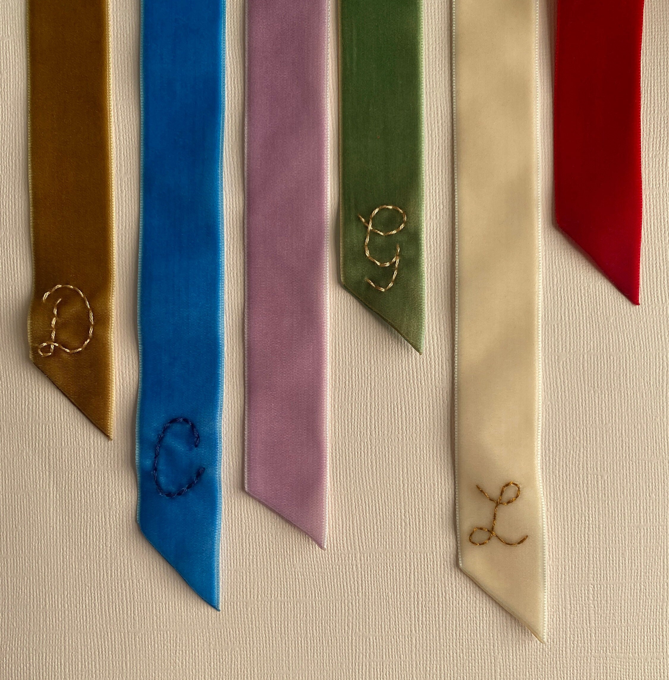 Custom Embroidered Velvet Ribbon | Hand Stitched Ribbon With Initial ...