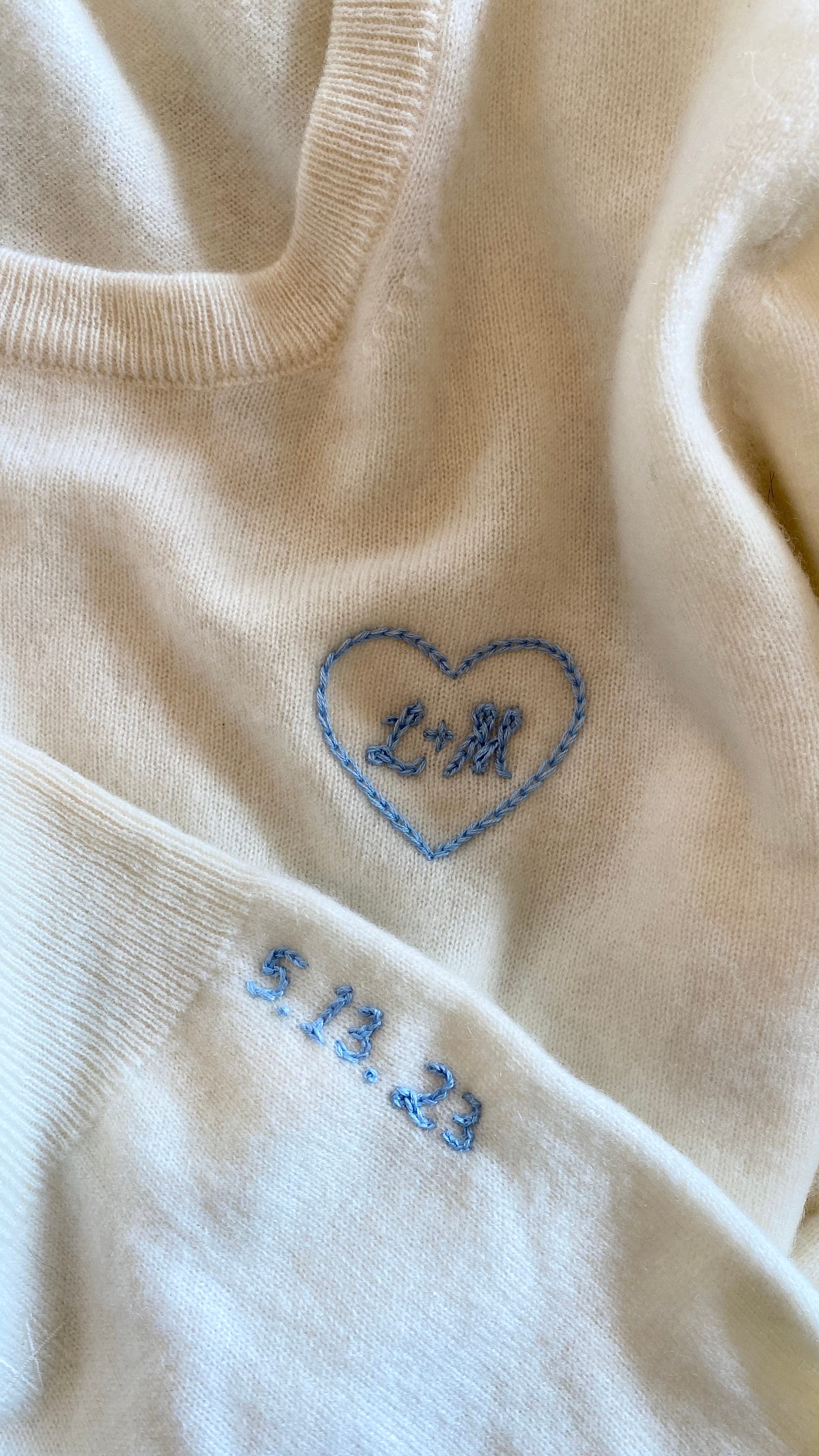 Embroidered Cashmere Wedding Sweater: Custom Initials, Something Blue ...