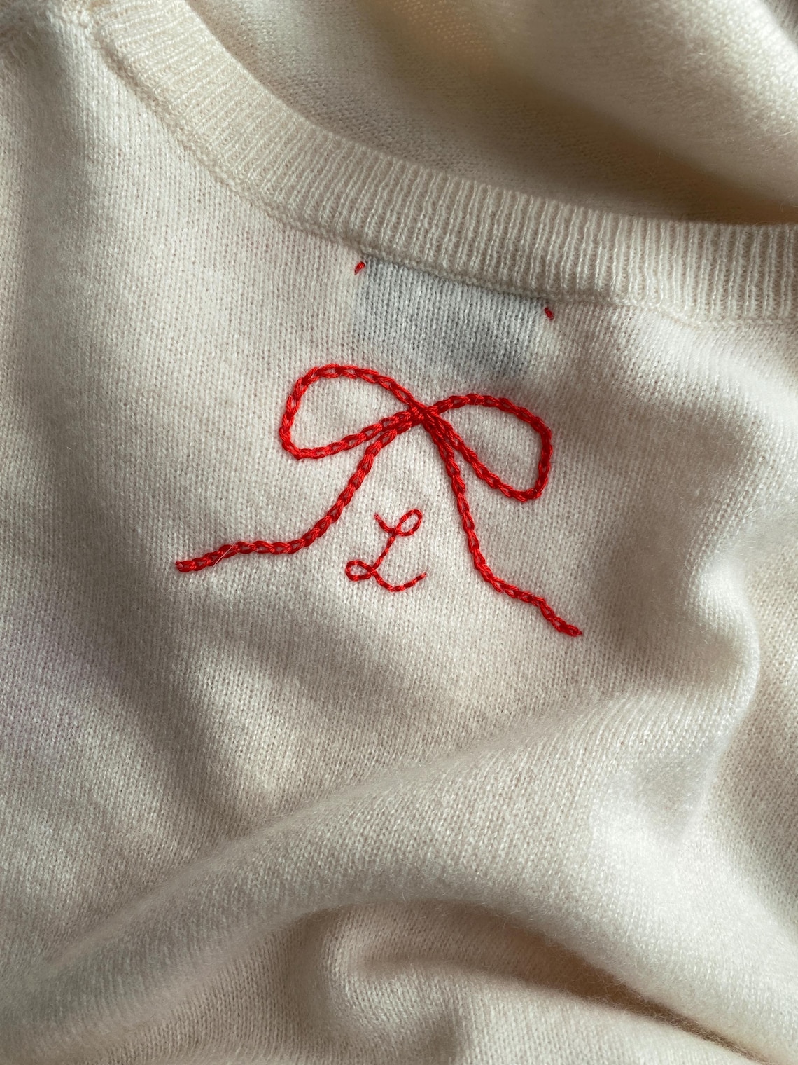 Personalized Embroidered Cashmere Sweater – Custom Ribbon & Initial ...
