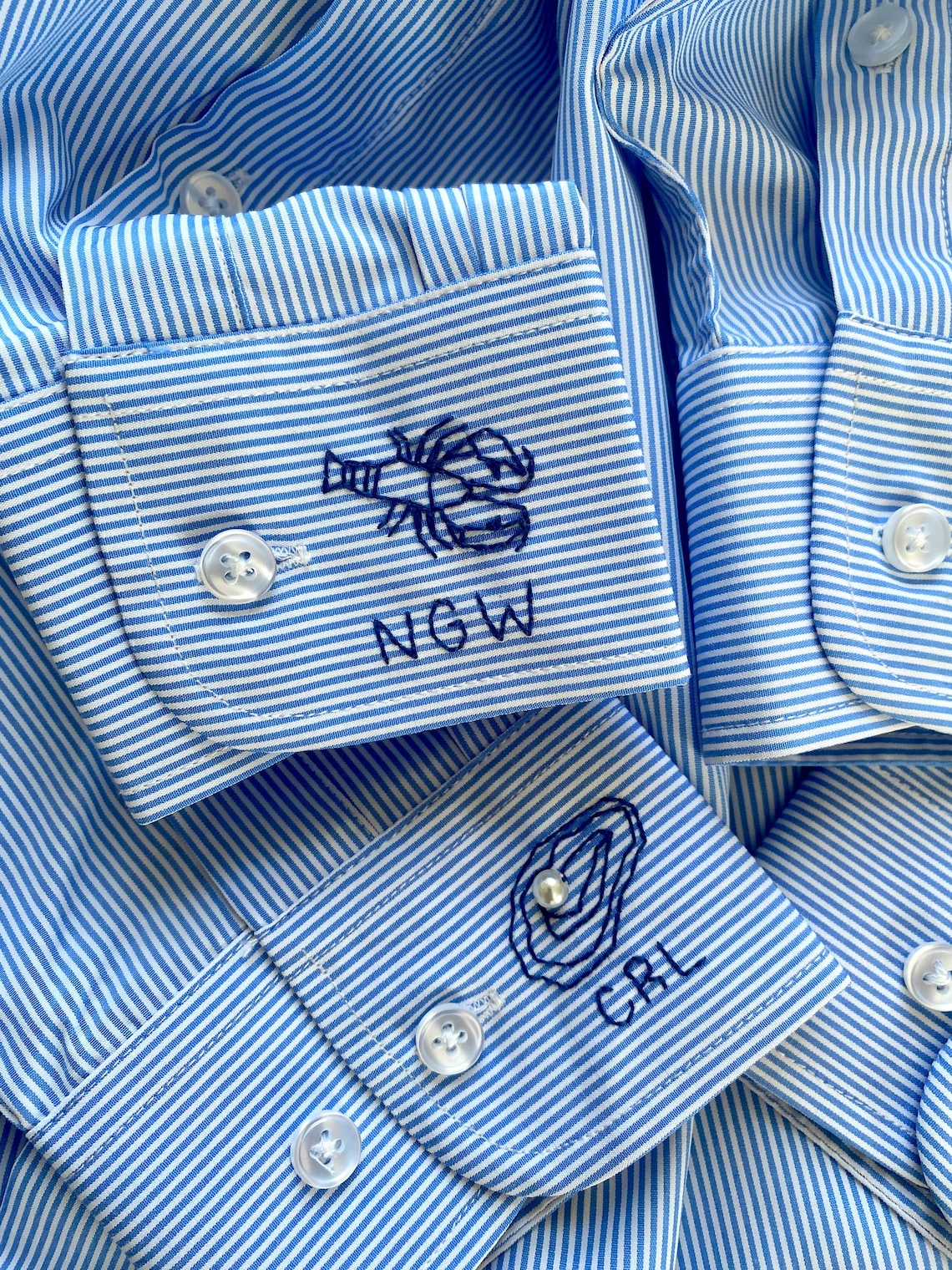 Personalized Embroidered Shirt Cuffs: Oyster With Pearl, or Lobster ...