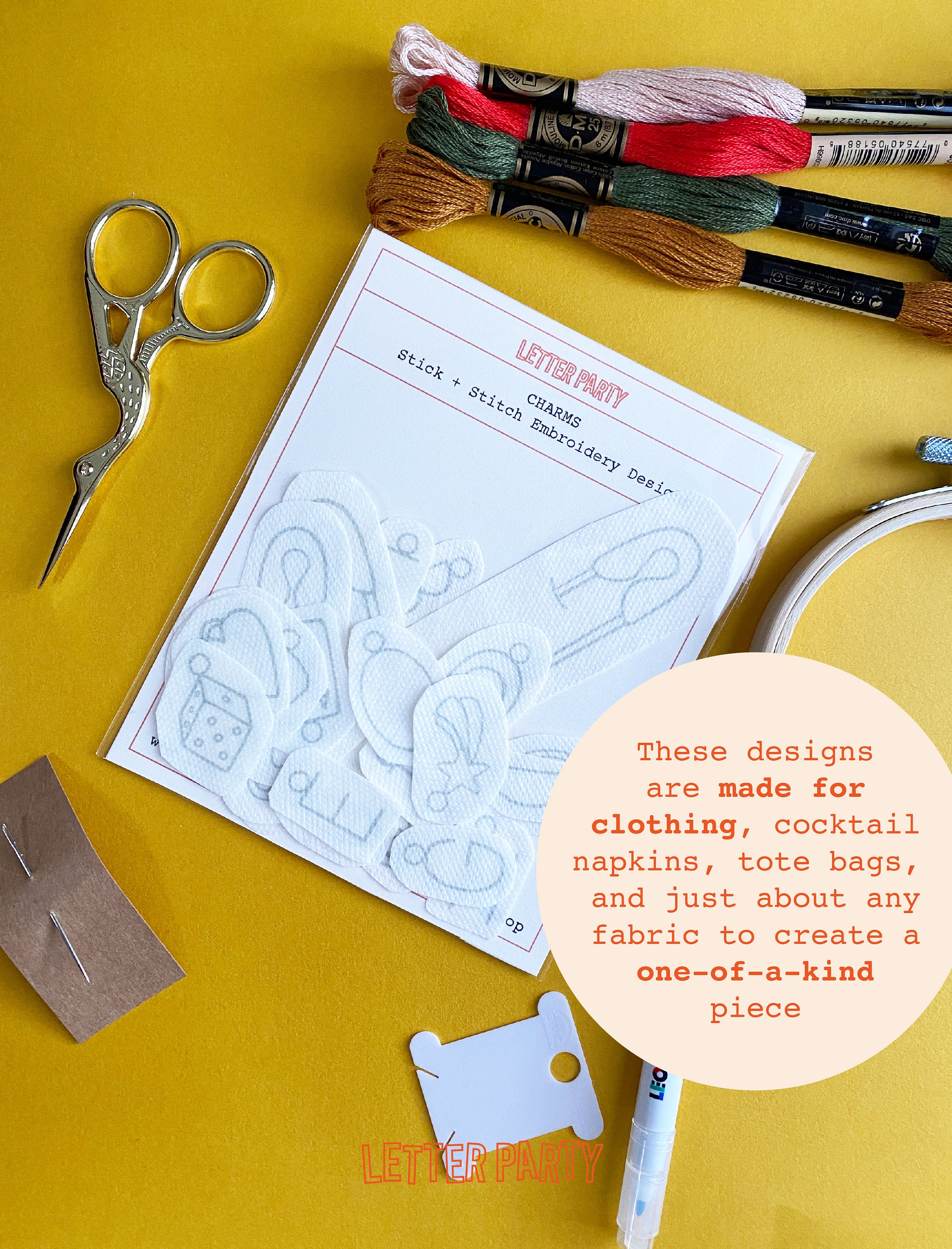 Stick and Stitch Charm Pin Kit DIY Embroidering Kit With Vintage Style ...