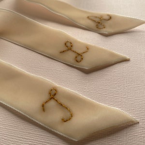 Custom Embroidered Velvet Ribbon | Hand Stitched Ribbon With Initial ...