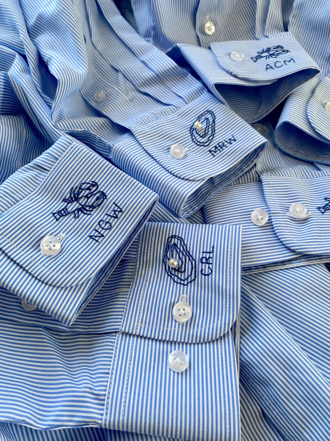 Personalized Embroidered Shirt Cuffs: Oyster With Pearl, or Lobster ...