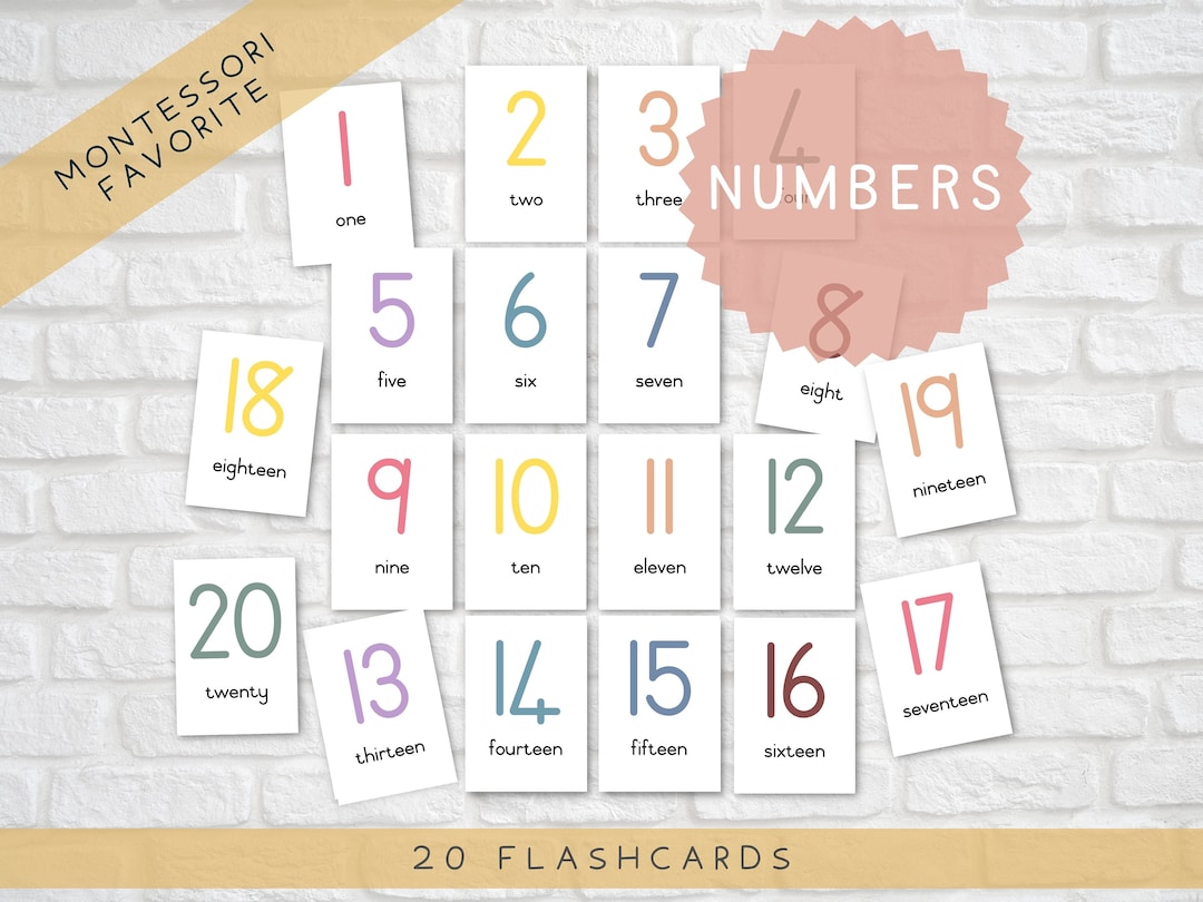1-20 Vibrant Number Flashcards for Preschool Kids, Montessori Favorite ...
