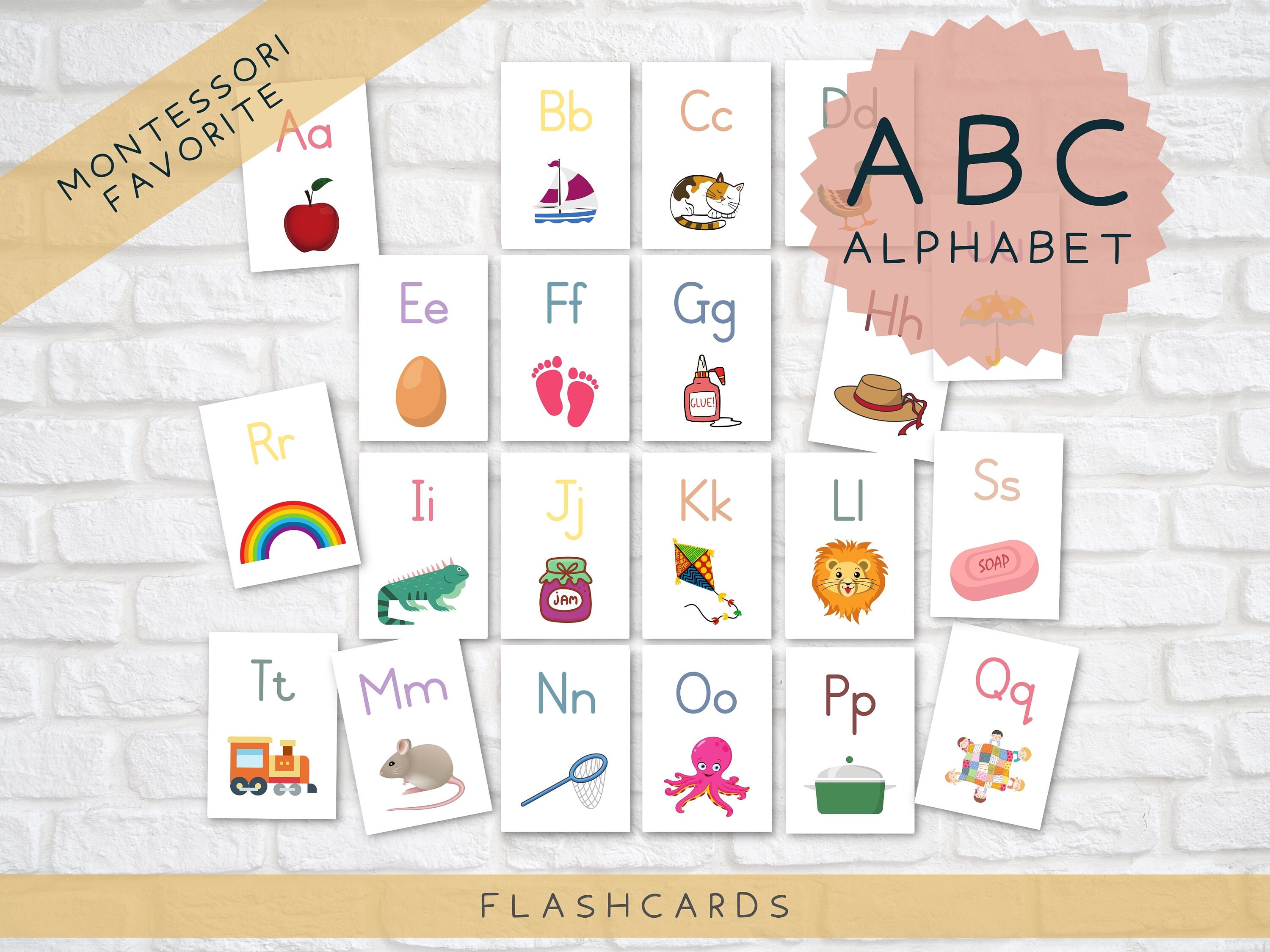 Alphabet Flashcards for Kids, Montessori Flashcards, Pre-school Cards ...