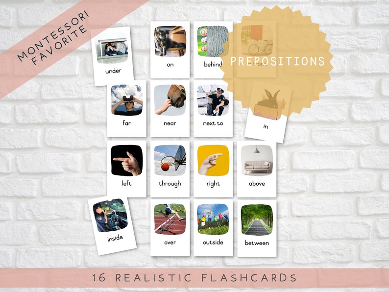 16 Preposition Flashcards for Kids With Real Photos, Montessori Teacher ...