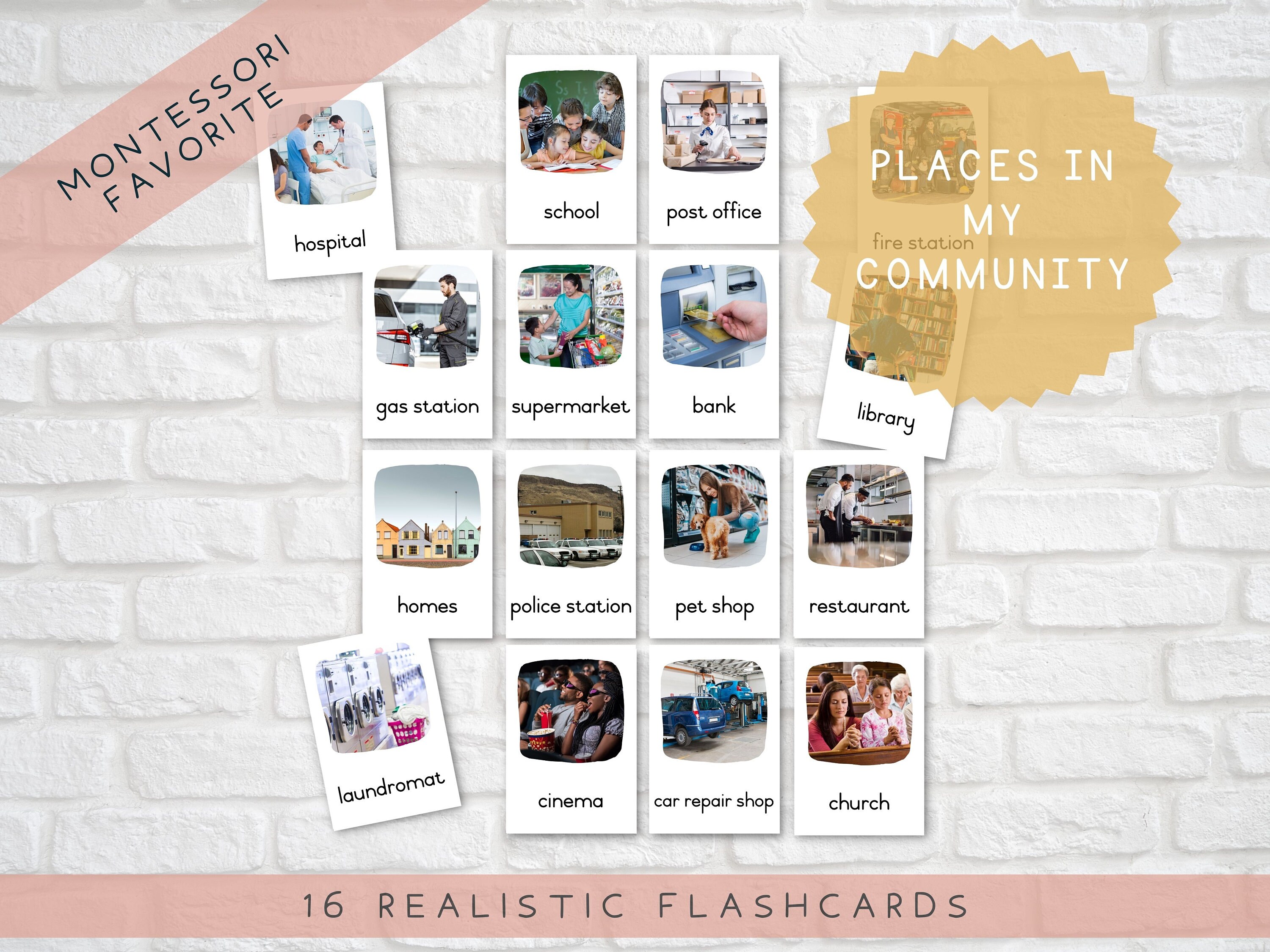 16 Places in My Community Flashcards for Young Learners, Real Photos ...