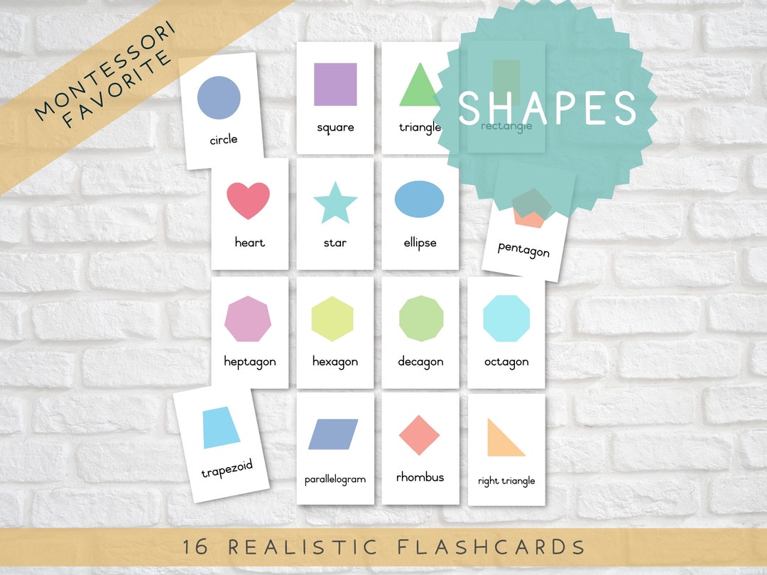 16 Shapes Flashcards for Kids With Vibrant Pictures, Montessori ...