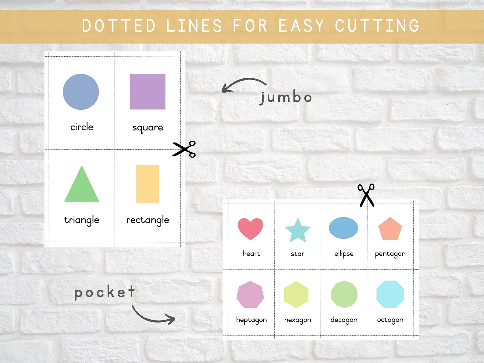 16 Shapes Flashcards for Kids With Vibrant Pictures, Montessori ...