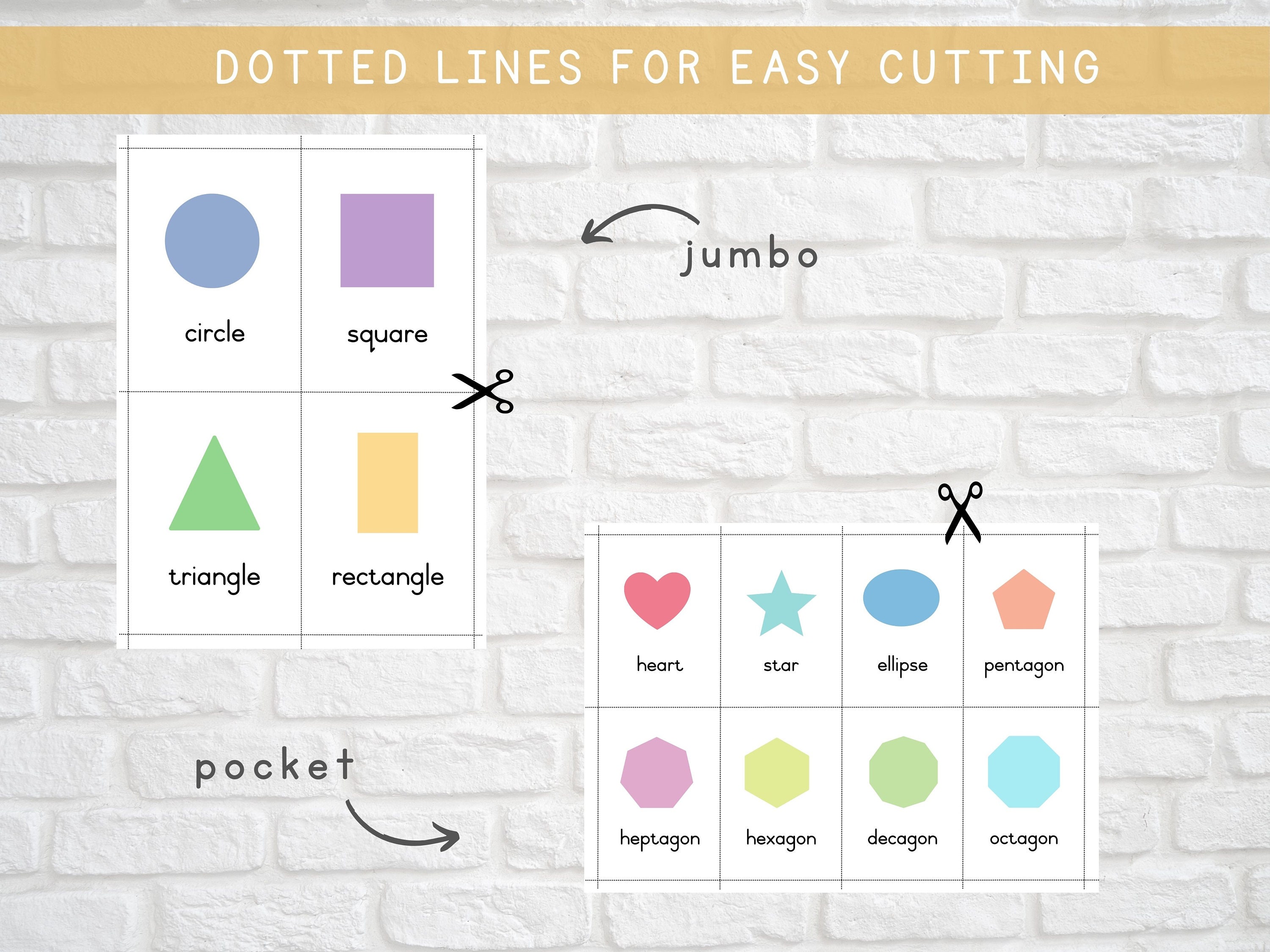 16 Shapes Flashcards for Kids With Vibrant Pictures, Montessori ...