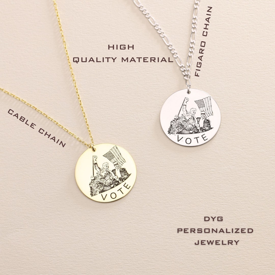 14K Gold Trump Disc Necklace, Vote Necklace, Trump Necklace ...