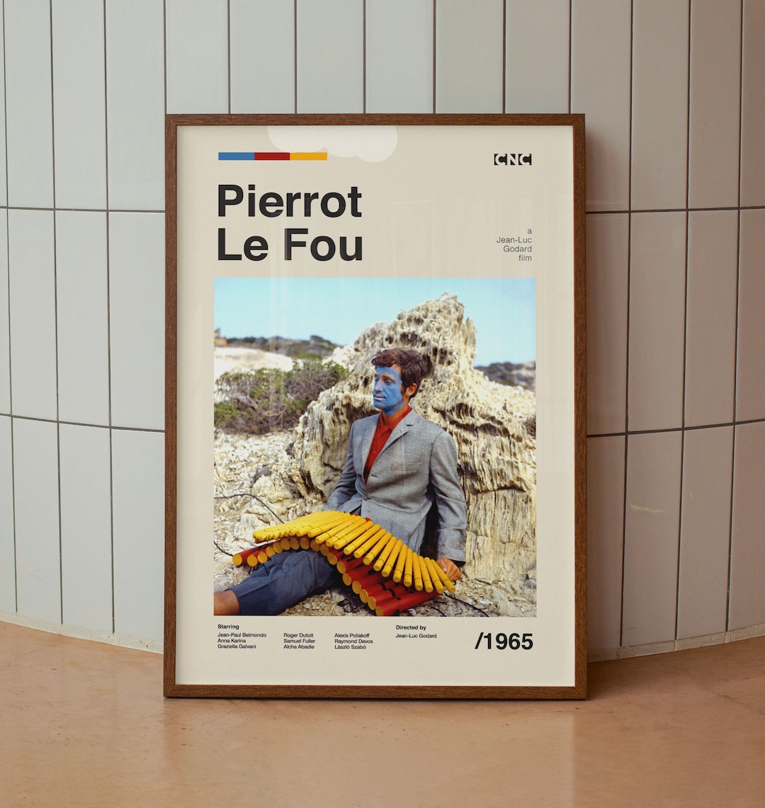 Pierrot Le Fou Midcentury Modern Print - Godard Belmondo Wall Art Print ...