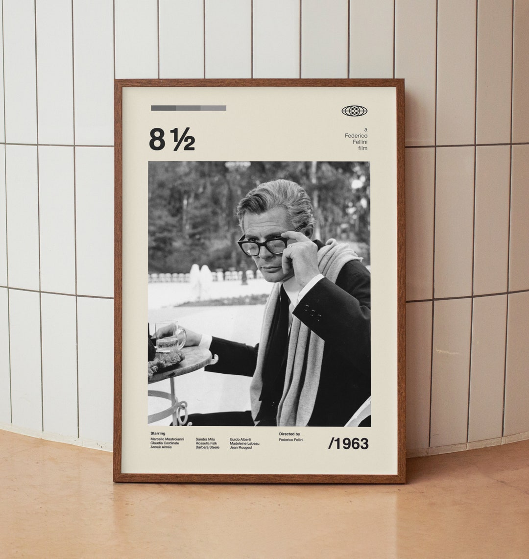 8 1/2 Movie Poster - Marcello Mastroianni Federico Fellini - Vintage ...