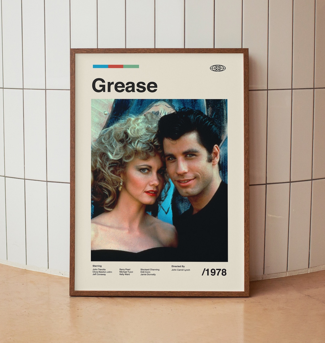 Grease 1978 Wall Art Print - Holywood Retro Movie Poster - Minimalist ...