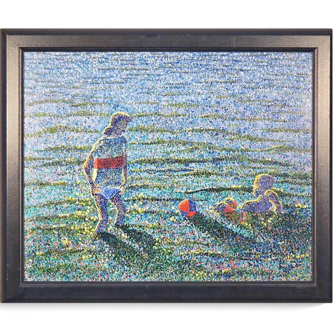 Pointillist Oil Painting Depicting a Mother and Child Taking a Swim. - Etsy