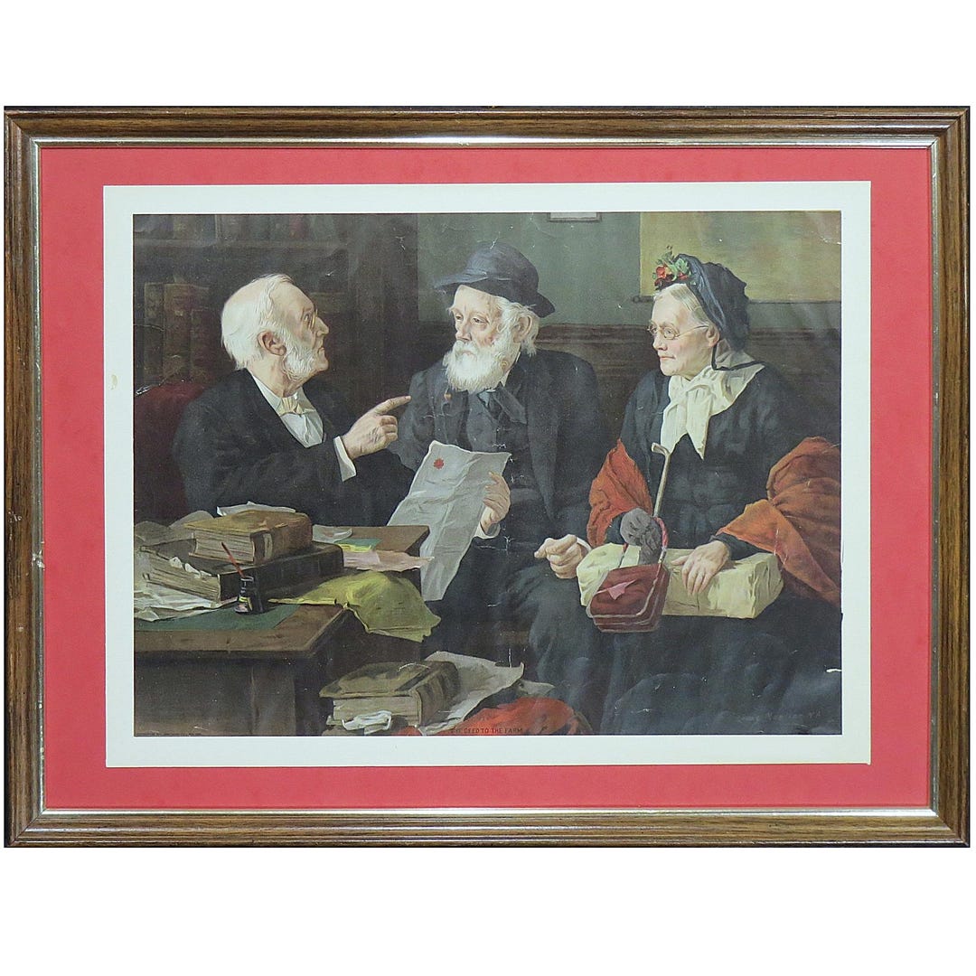 Louis Moeller (US) - Antique Chromolithograph Titled 'the Deed to the ...