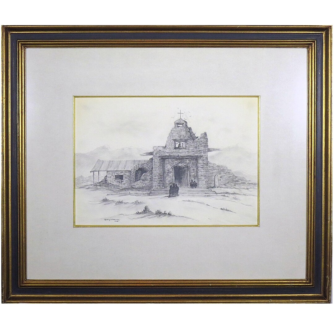 Graphite Drawing on Paper Depicting an Old Stone Church - Etsy