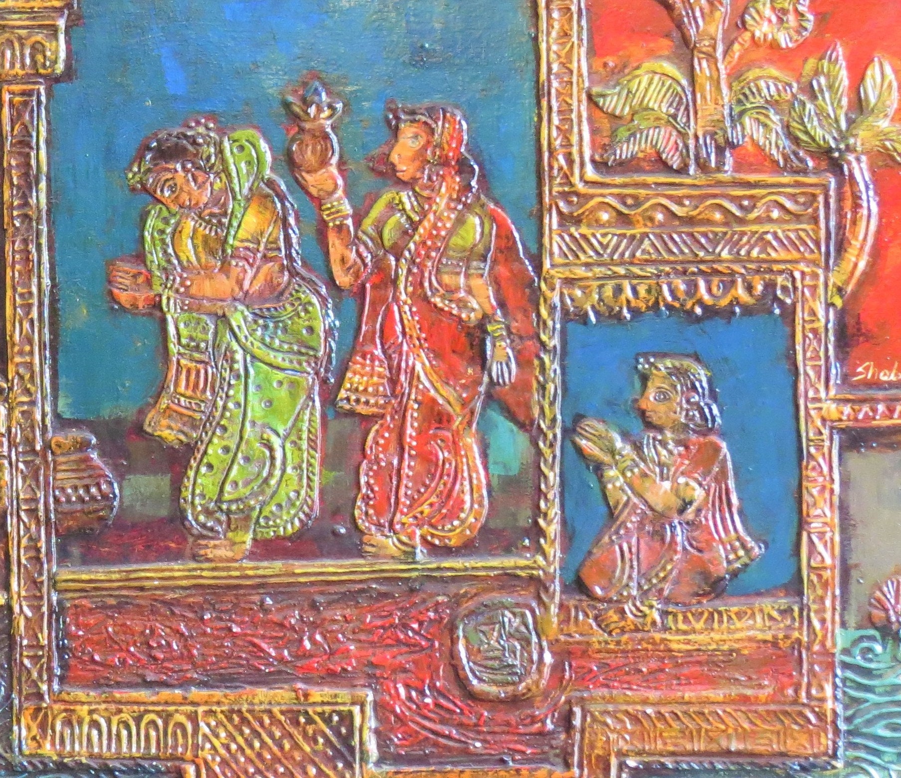 India Artist Shoba Patki Resin Oil Painting on Wood. - Etsy