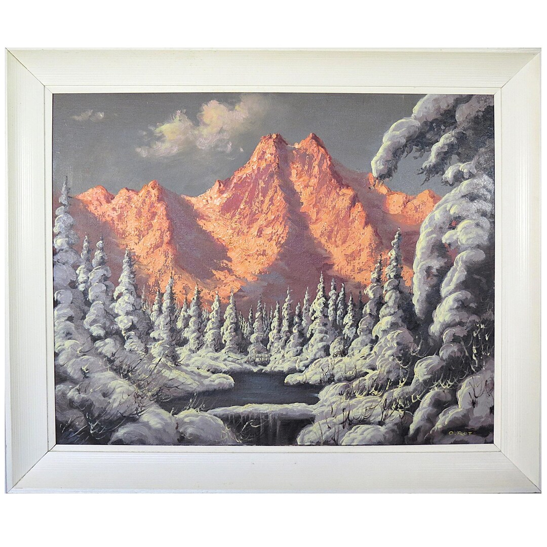 Otto Rut - Vintage Oil Painting Depicting Snow Covered Trees and the ...