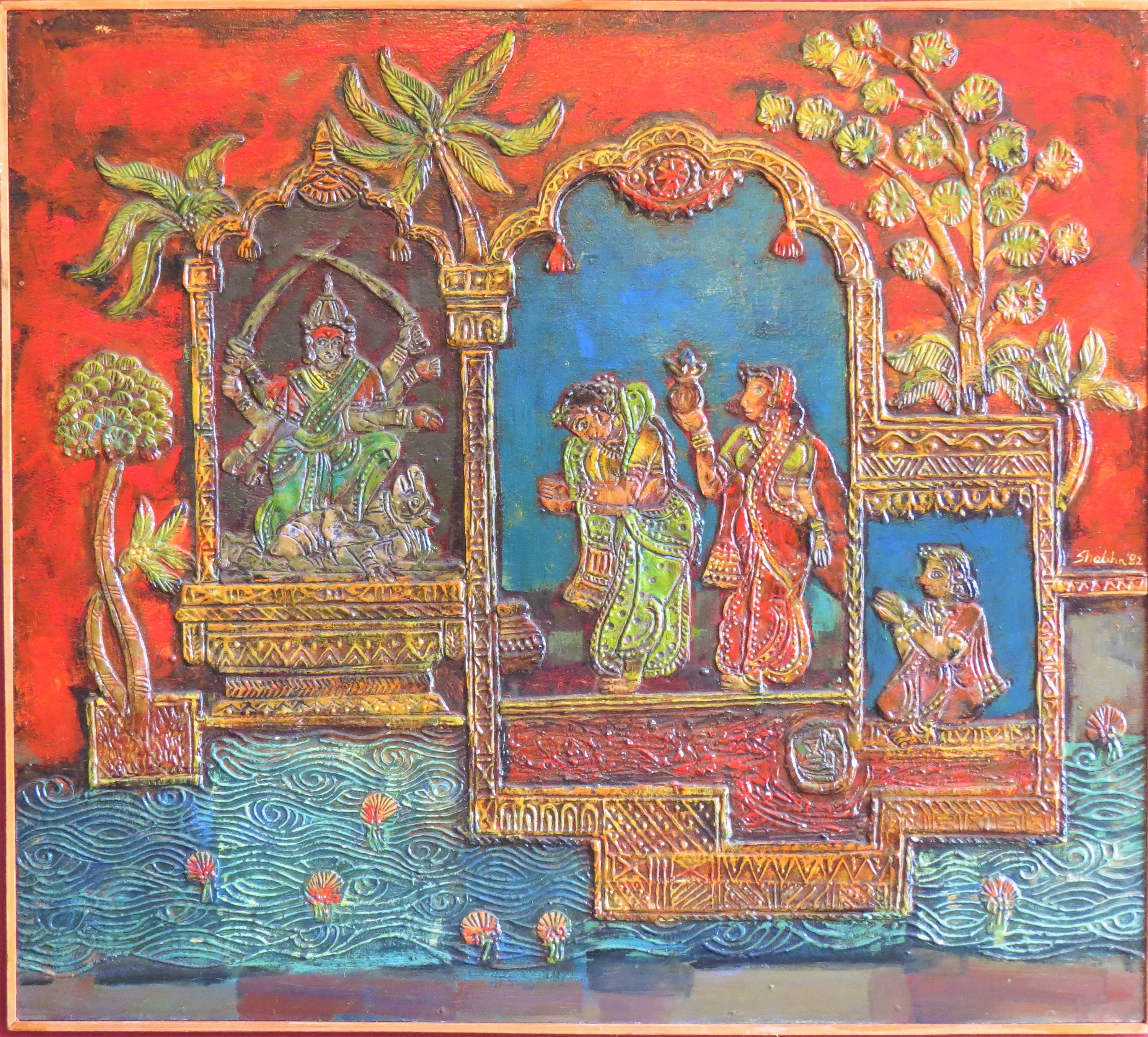 India Artist Shoba Patki Resin Oil Painting on Wood. - Etsy