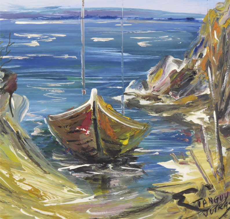Vintage 1970s Oil Painting by Quebec Artist Tanguy Jutras – Cabin by ...