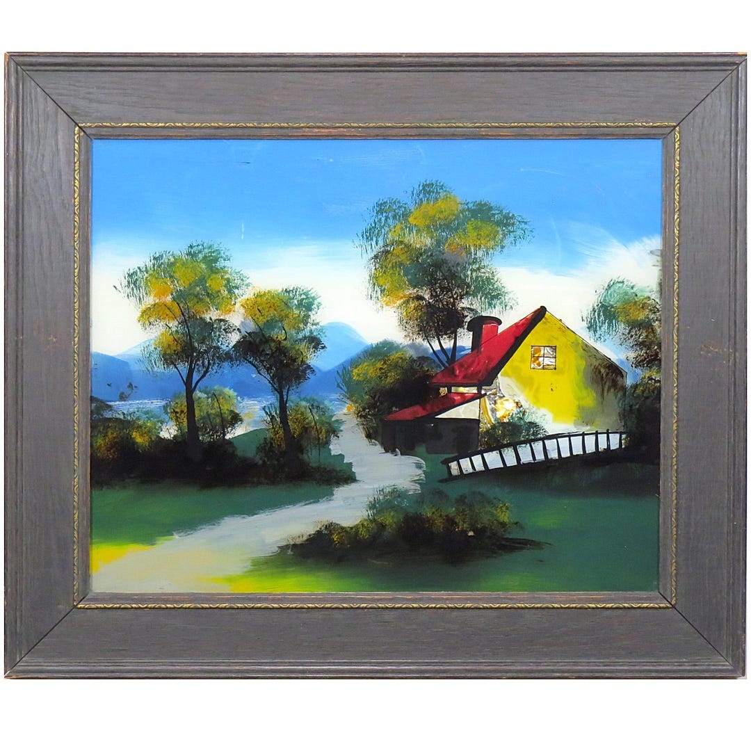 Vintage Reverse Oil Mix Media Painting on Old Glass. - Etsy