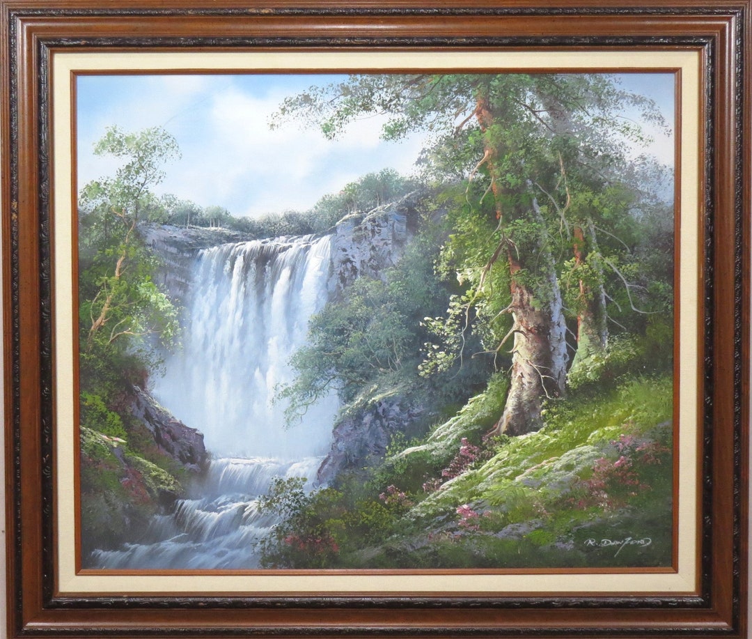 R. Danford Oil Painting of Large Waterfalls on a Beautiful Summer Day ...