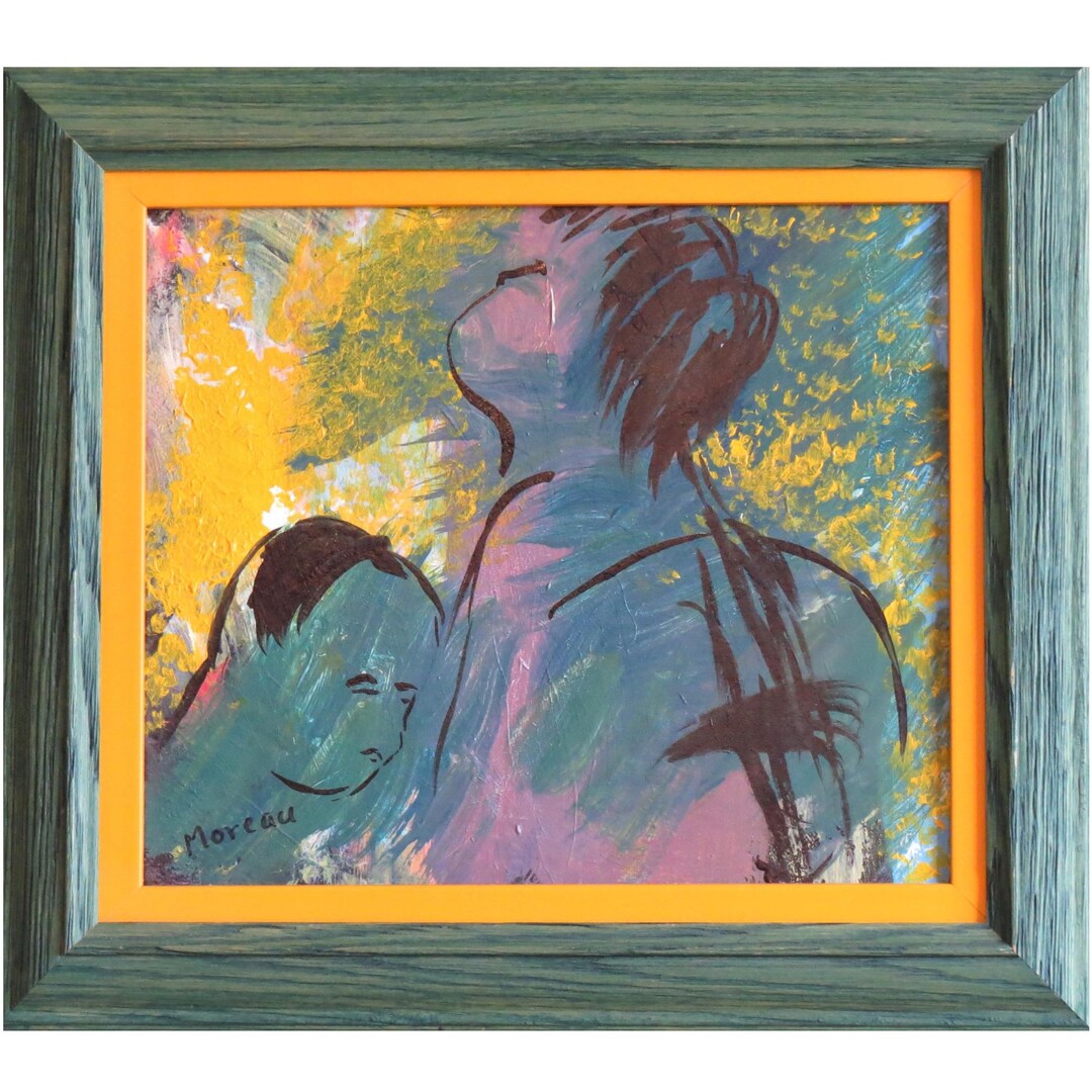 Acrylic Painting Titled 'mother and Daughter in Green' by BC Artist ...
