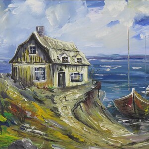 Vintage 1970s Oil Painting by Quebec Artist Tanguy Jutras – Cabin by ...