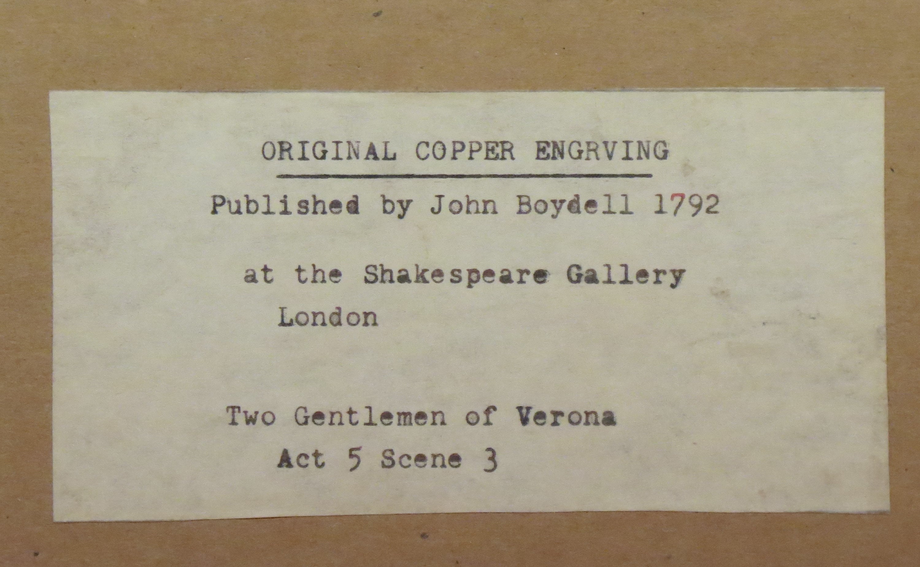 18th Century Stipple Engraving of Shakespeare's' Two Gentlemen of ...